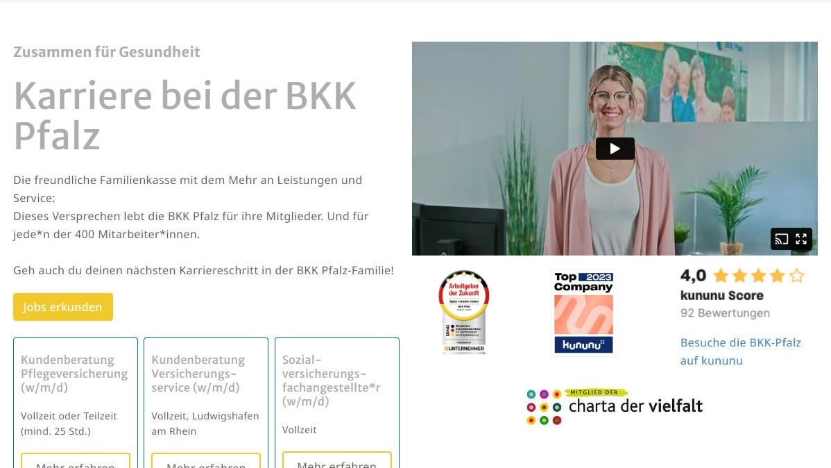 BKK Pfalz: Fast 100 Bewerbungen in einer Woche: BKK Pfalz geht neue ...